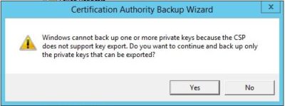 Backup of Certificate Authority fails with “Keyset does not exist 0x80090016 (-2146893802 NTE ...