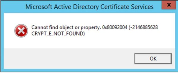 Backup Of Certificate Authority Fails With Keyset Does Not Exist